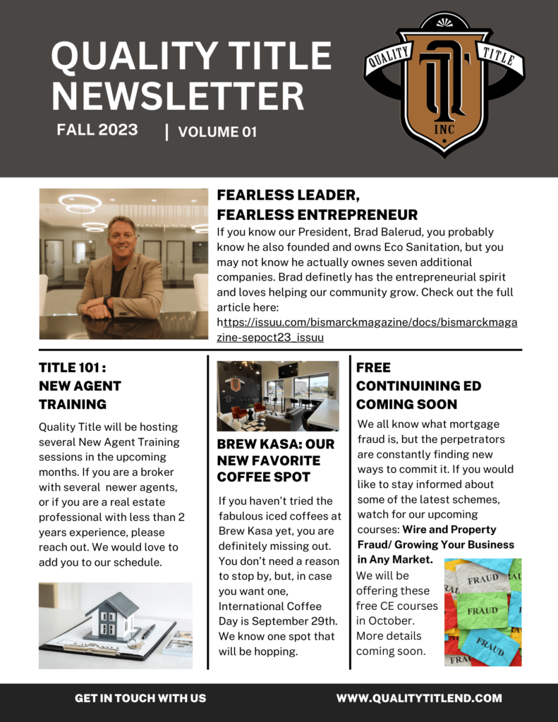 Fall 2023 Newsletter - Quality Title, Inc